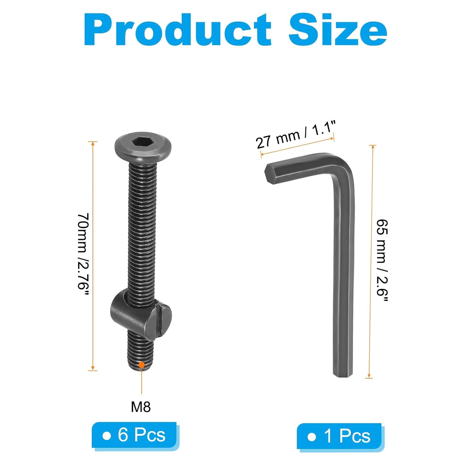 YJYCSAH-M8 x 70mm & M8 x 18mm Bunk Bed Bolts, 6 Pack Hex Drive Socket ...