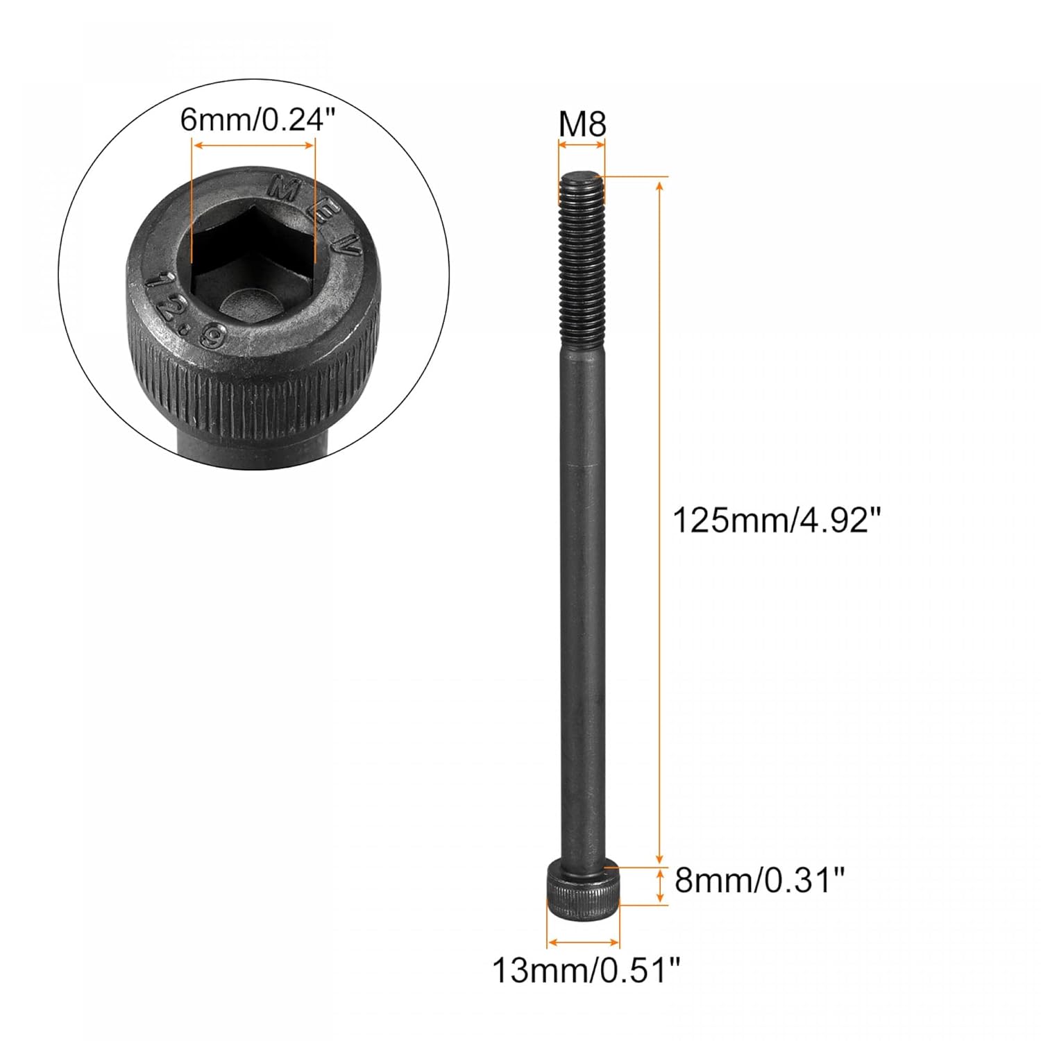 YJYCSAH-M8x125mm Socket Head Bolts 12.9 Grade Alloy Steel Cap Screws ...