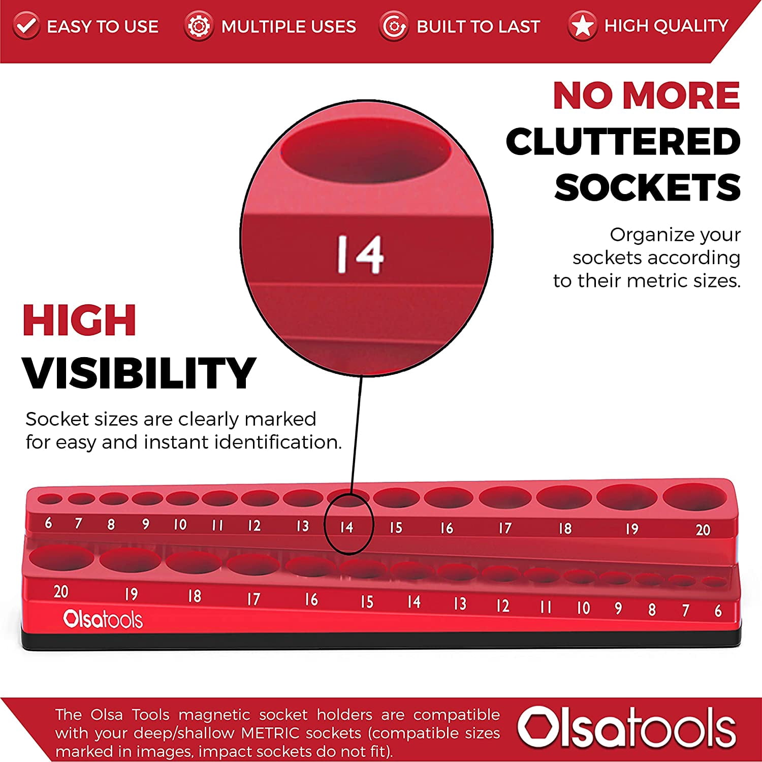 YJYCSAH-Magnetic Socket Holder | 3/8-inch Drive | Metric | Red | Holds ...