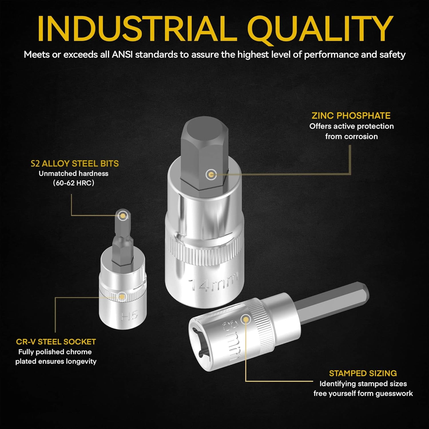 YJYCSAH-Master Hex Bit Socket Set Allen Wrench Bit Kit, 1/2" 3/8" 1/4" Drive, SAE and Metric, S2 ...