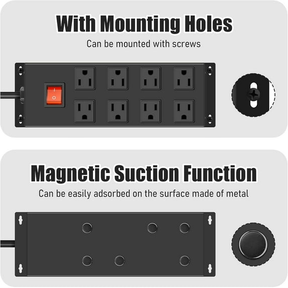 YJYCSAH-Metal Magnetic Power Strip, 8 Outlet Mountable Socket, Wall ...