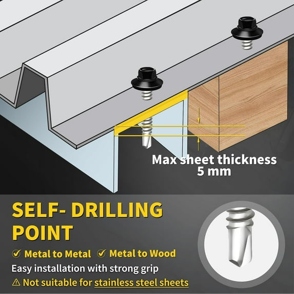 YJYCSAH-Metal Roofing Screws #12 × 1", 300 PCS, Baking Paint Hex Head ...