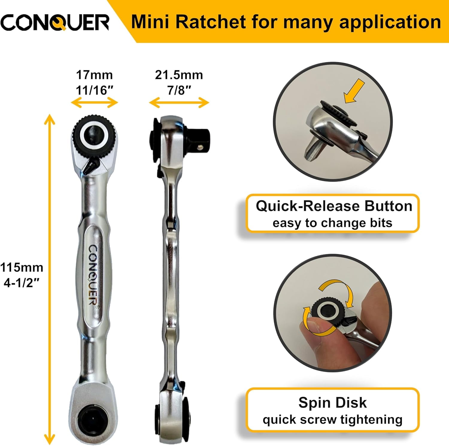 YJYCSAH-Mini Combo Dual Ratchet Wrench with 1/4" Square Drive and Bit ...