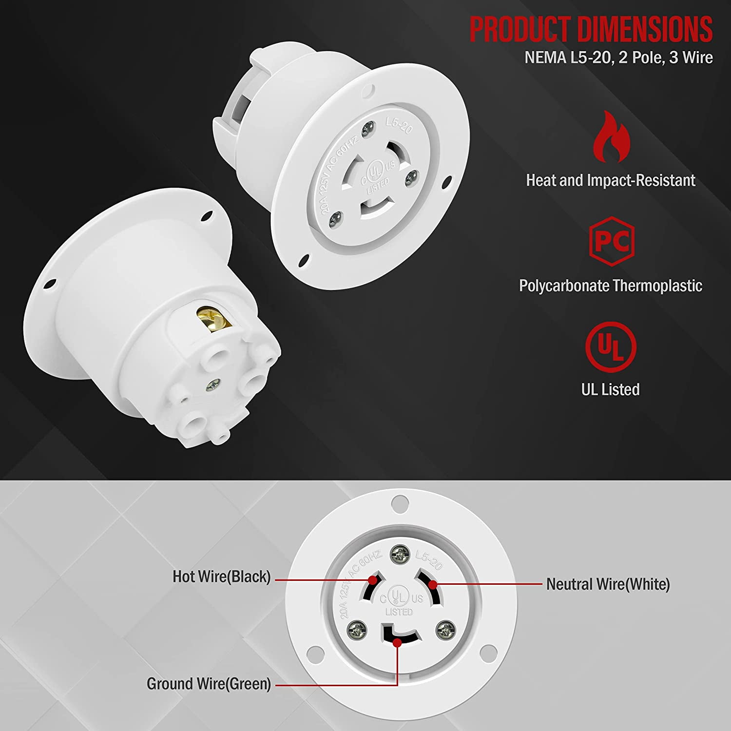 YJYCSAH-NEMA L5-20 Flanged Outlet, Locking Plug Charger Receptacle, 20 ...