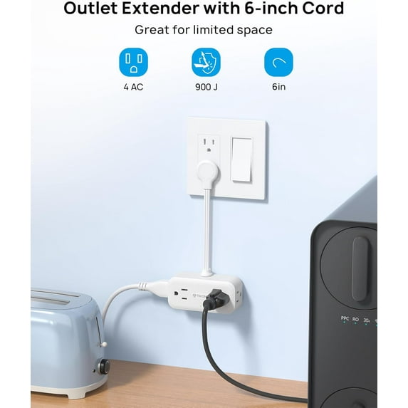YJYCSAH-Outlet Extender with 6 Inch Cord, Flat Plug Adapter with 4 ...
