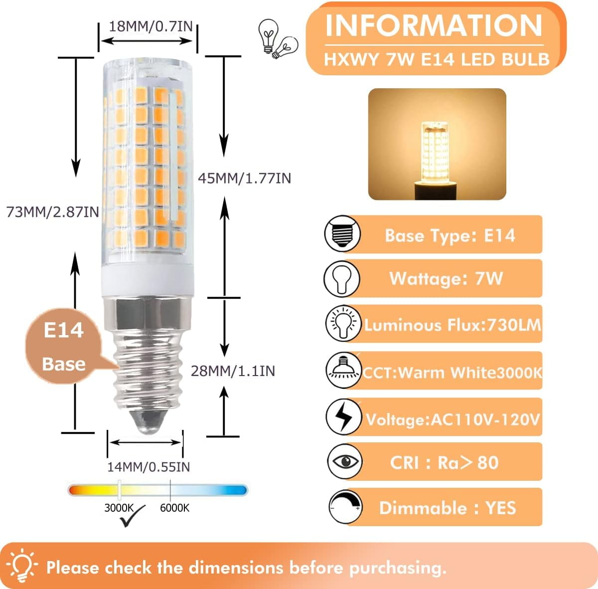 YJYCSAH-[Pack of 2 E14 LED Bulb 7W 120V European Light Bulbs Equivalent ...