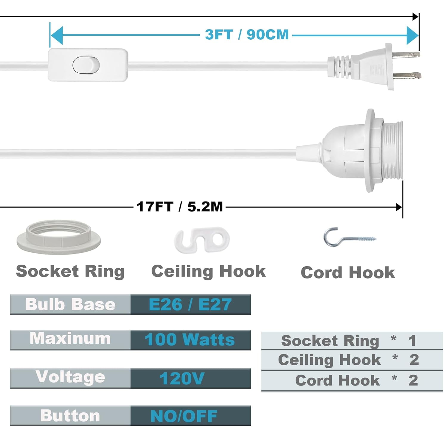 YJYCSAH-Plug in Pendant Light Cord Kit - UL 20Ft Lamp Cord with On/Off ...