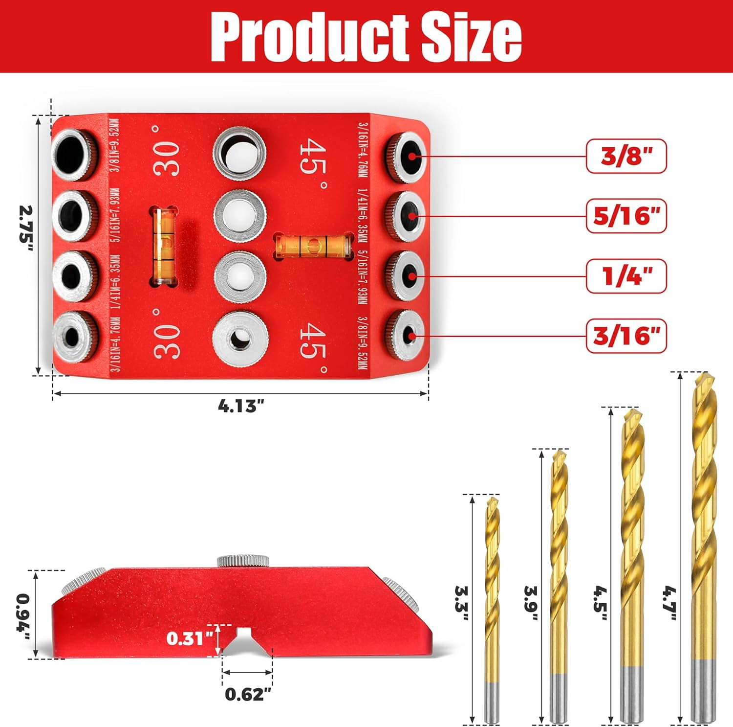 YJYCSAH-Portable Angle Drill Guide Jig with Level & 4 Drill Bits for ...