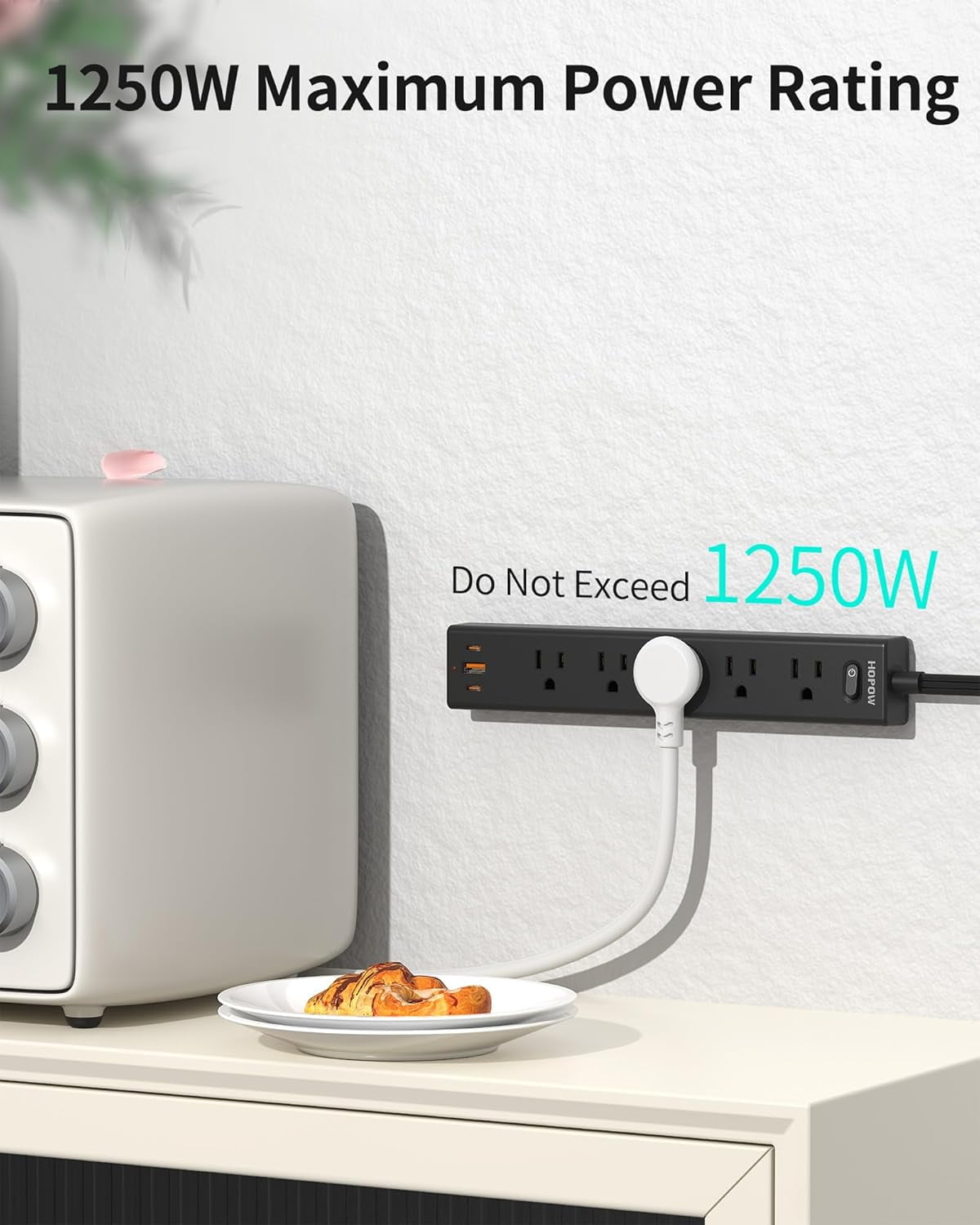 YJYCSAH-Power Strip Surge Protector, 10 Ft Ultra Flat Extension Cord ...