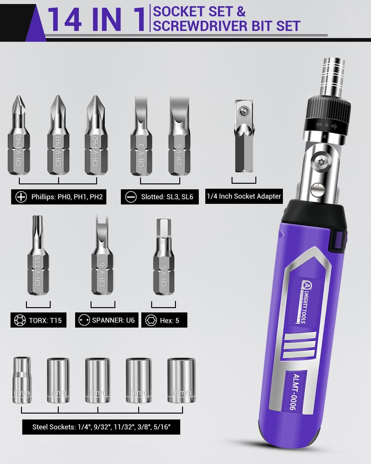 YJYCSAH-Ratchet Screwdriver Set, 14-in-1 Multi Bit Screwdriver Set, 180 ...