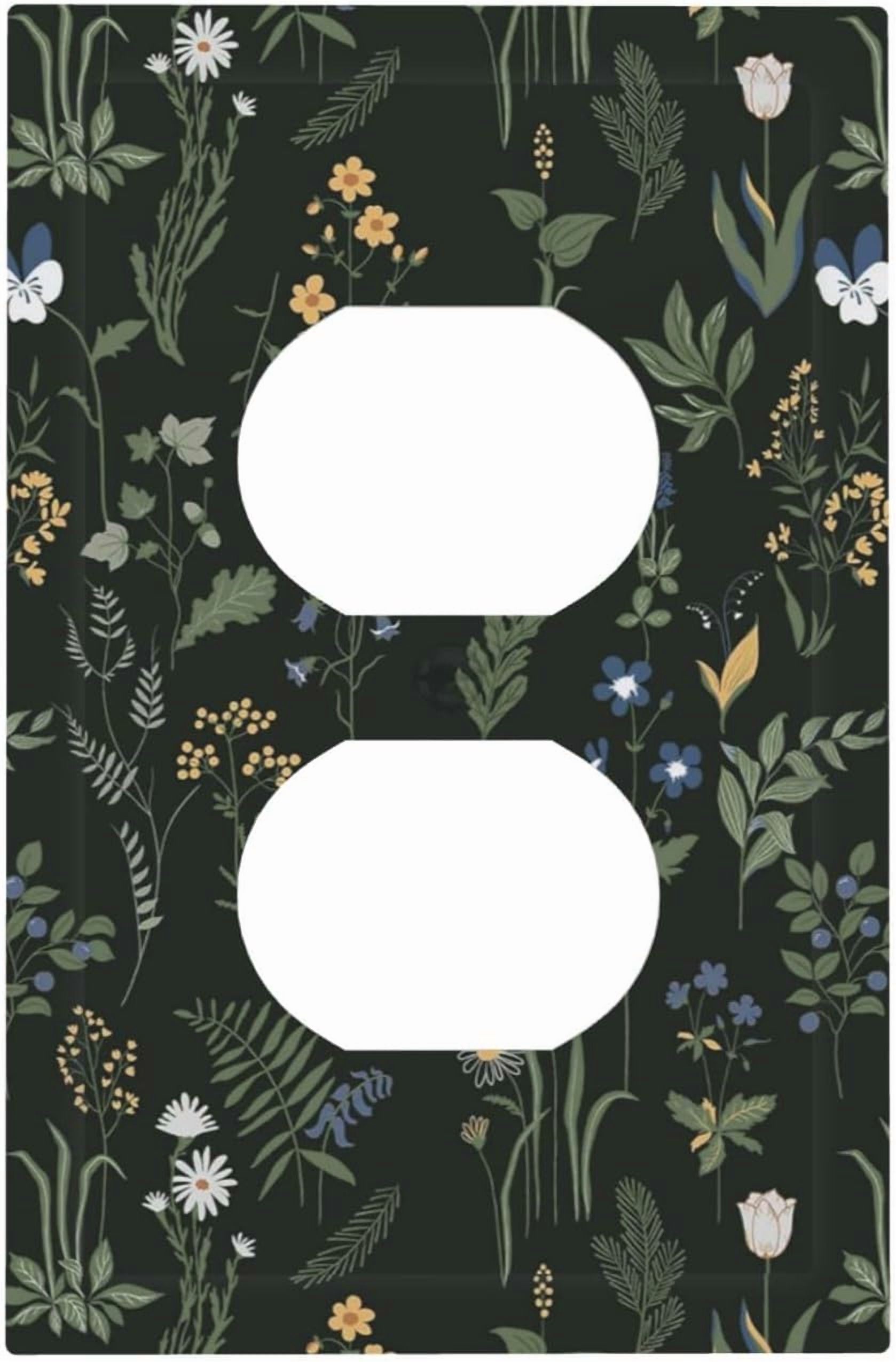 YJYCSAH-Rustic Dark Black/Green Flower 1 Gang Outlet Plate Cover ...