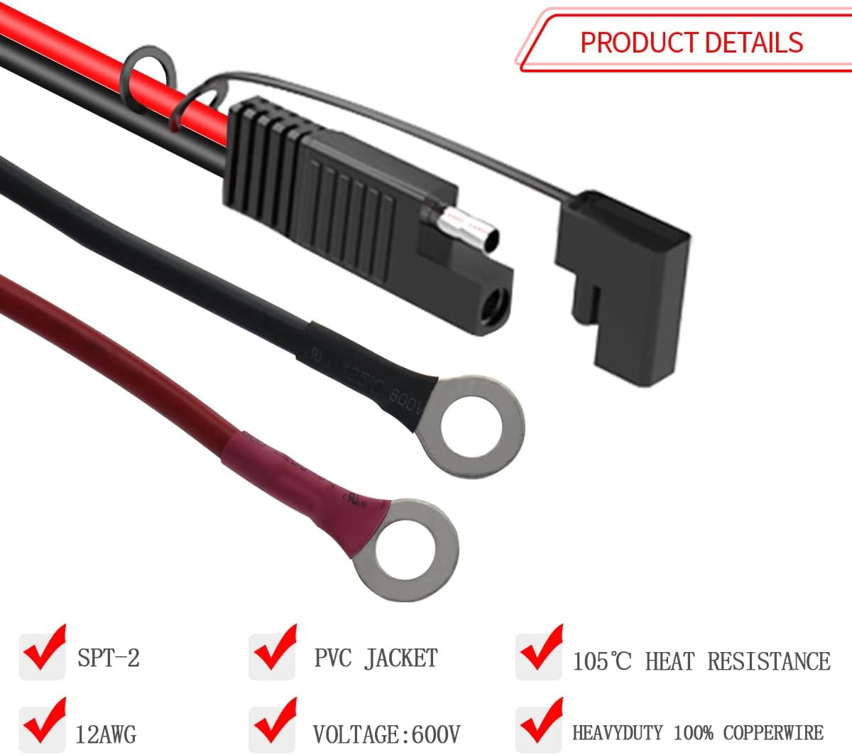 YJYCSAH-SAE Battery Connector, 12AWG SAE to O Ring Terminal Harness ...