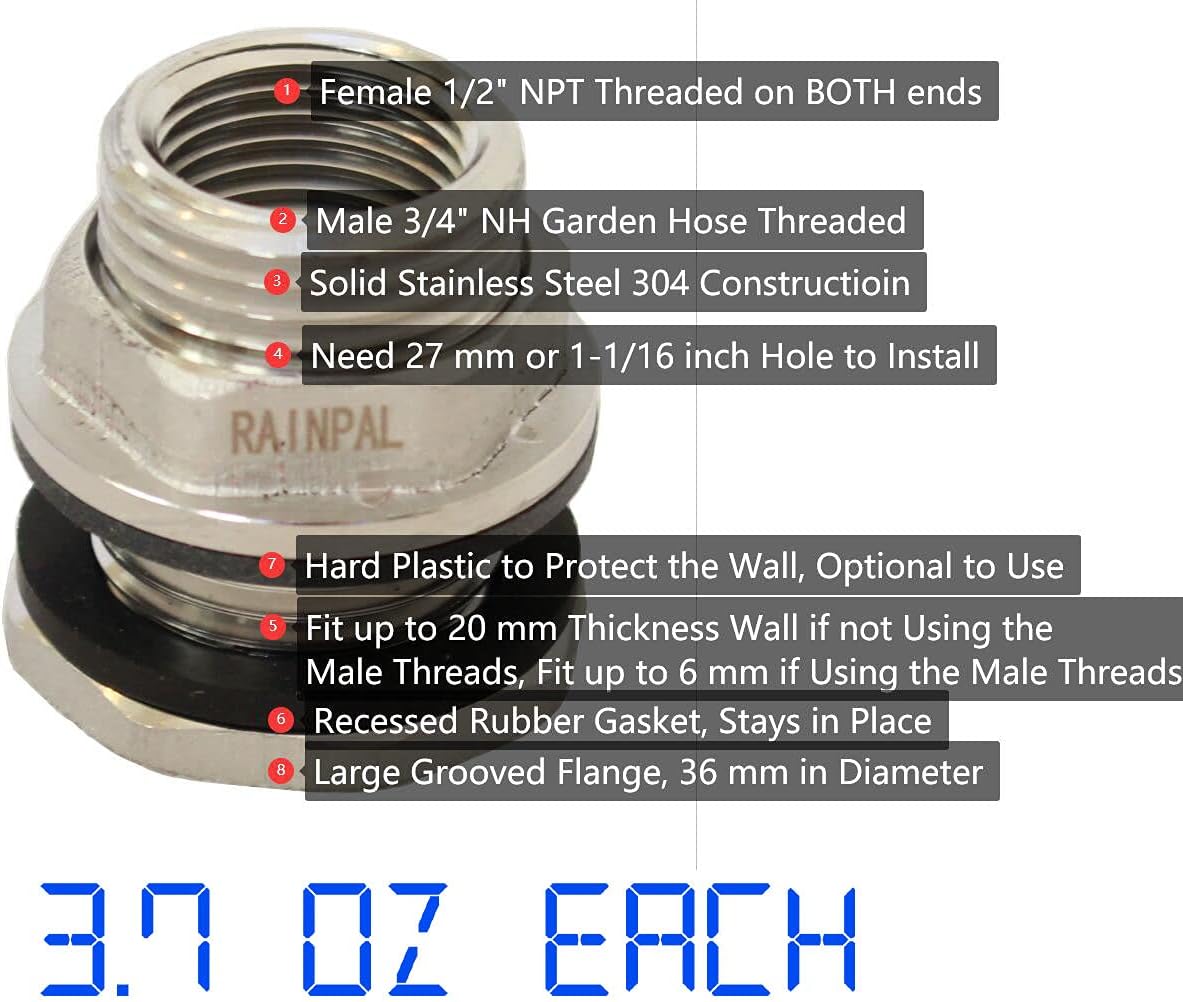 YJYCSAH-SSBF020 Stainless Steel 304 Bulkhead Tank Fitting (Double ...