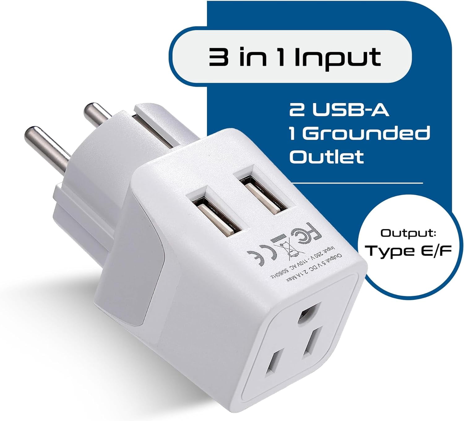 YJYCSAH-Schuko, Germany, France, Spain Travel Adapter Plug with Dual ...