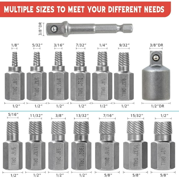 YJYCSAH-Screw Extractor Set with 3/8" Inch Drive, Hex Head Multi-Spline ...