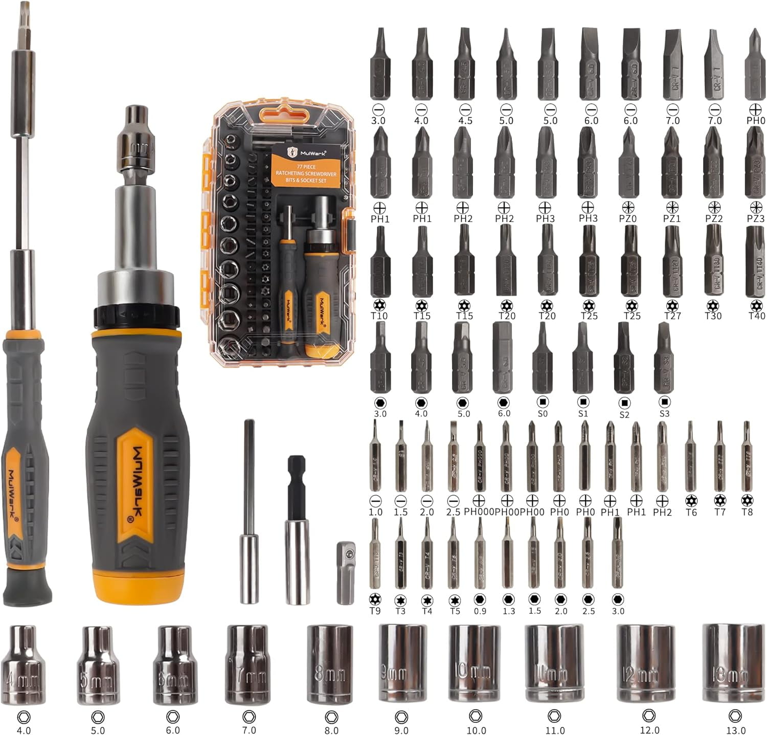 YJYCSAH-Screwdriver Bit Set & Socket Kit, 77-Pieces Ratcheting ...
