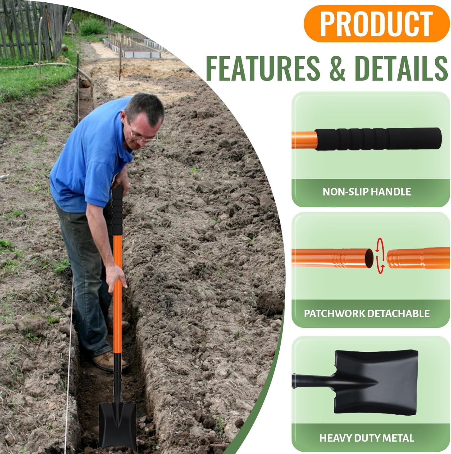 YJYCSAH-Shovel, Garden Shovels for Digging, Small Spade Square Trench ...
