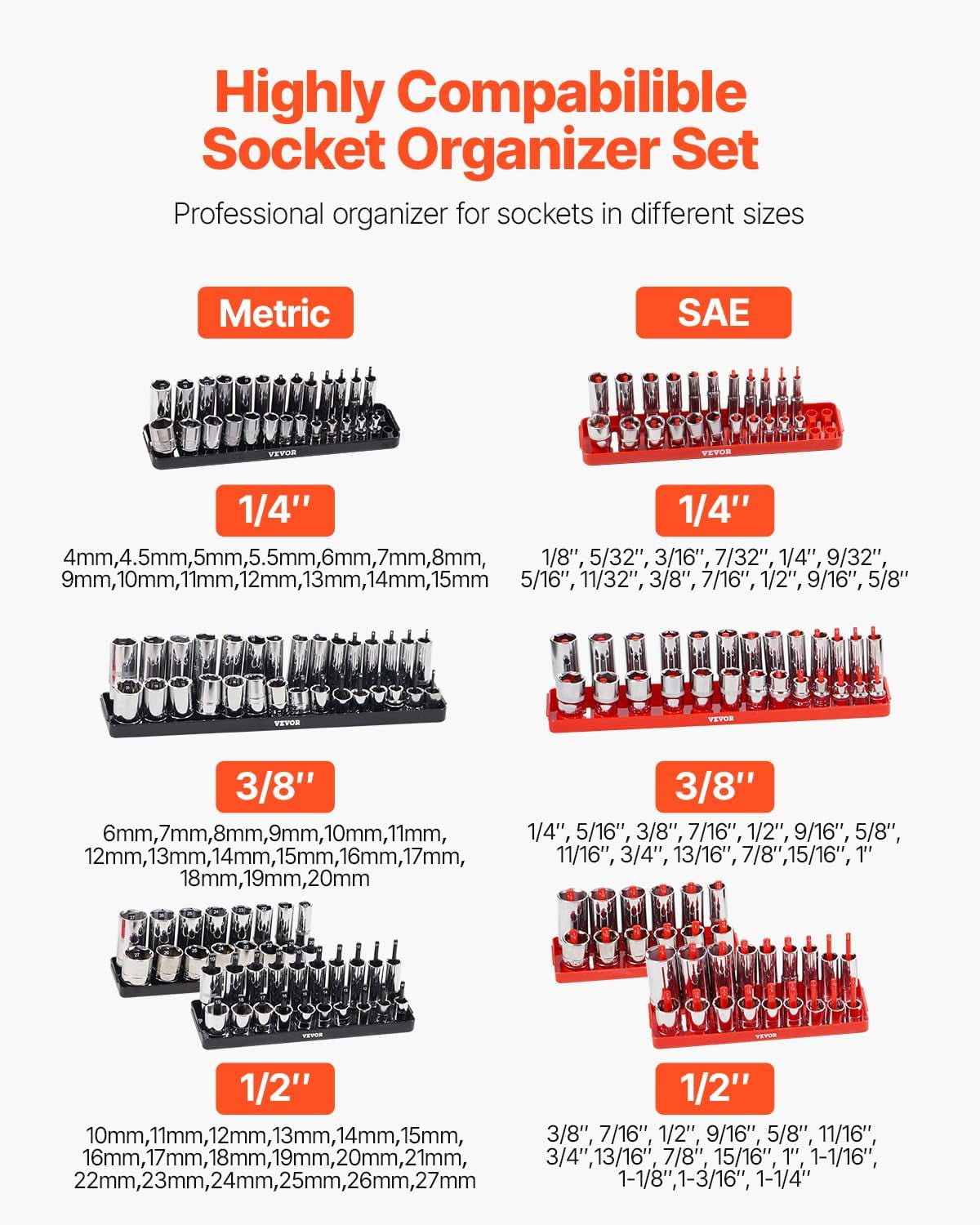 YJYCSAH-Socket Organizer Set, 8PCS High-Rod Socket Holder, 1/4'', 3/8 ...