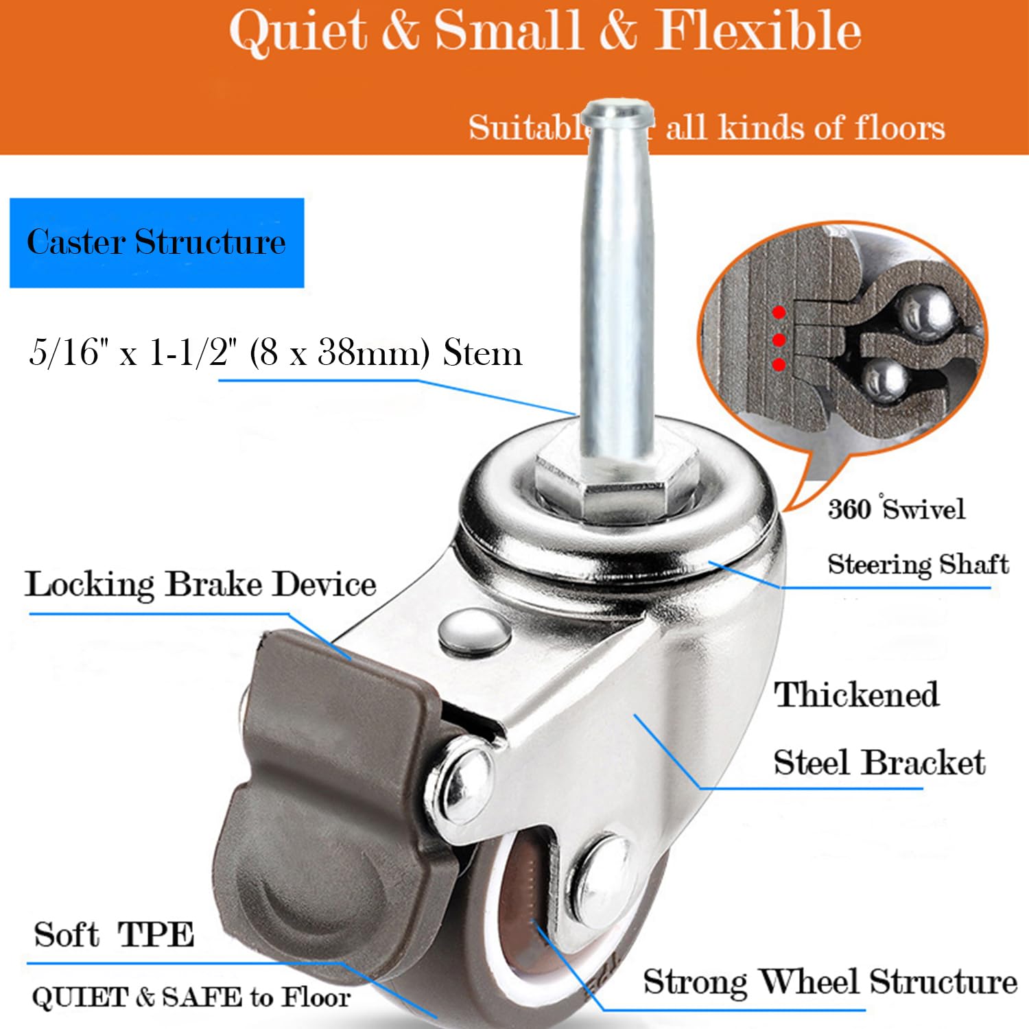 YJYCSAH-Stem Caster Wheels with 5/16" x 1-1/2" (8 x 38mm) Stem Sockets ...