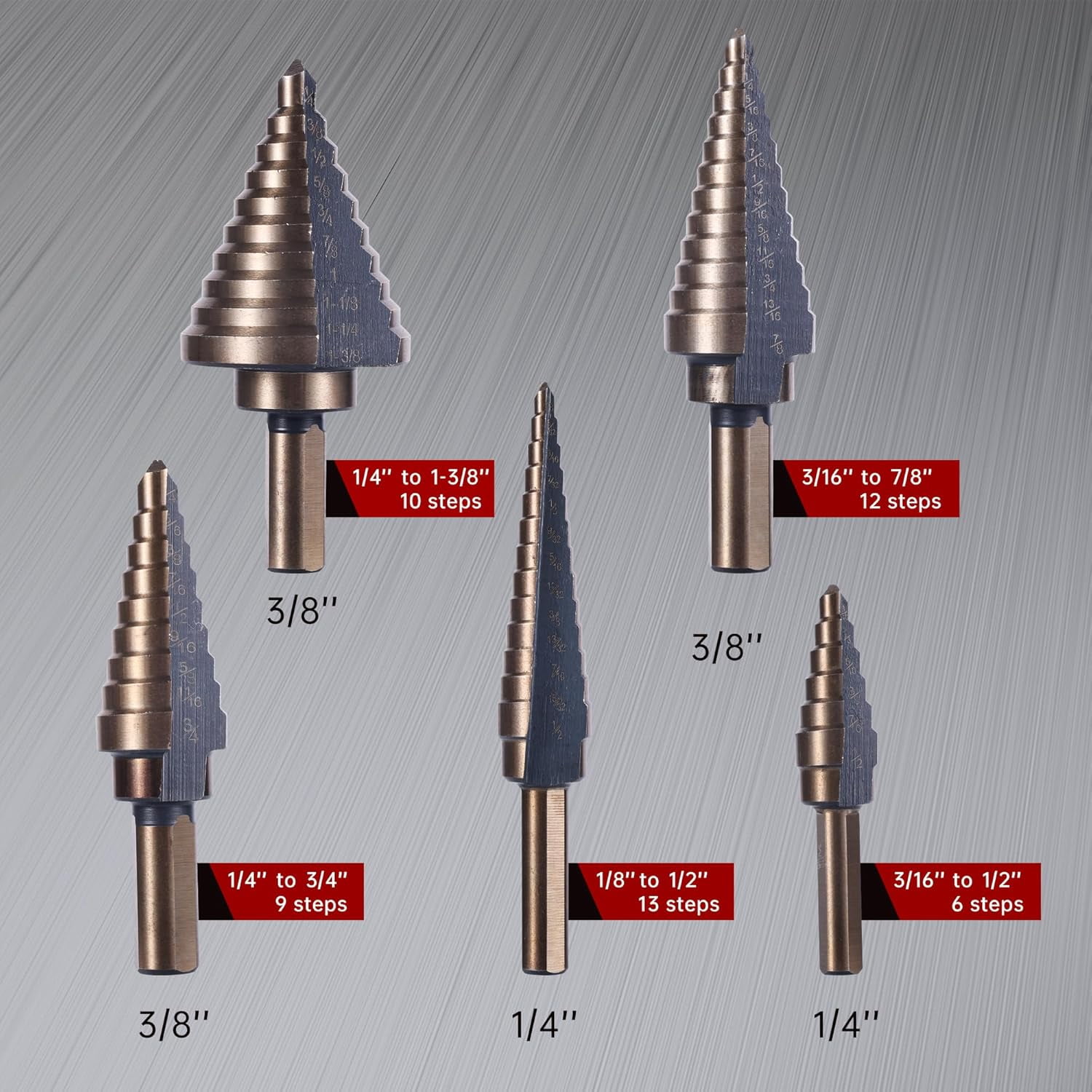 YJYCSAH-Step Drill Bits, 6PCS (50 Sizes) HSS Step Unibit Drill Bit Set ...