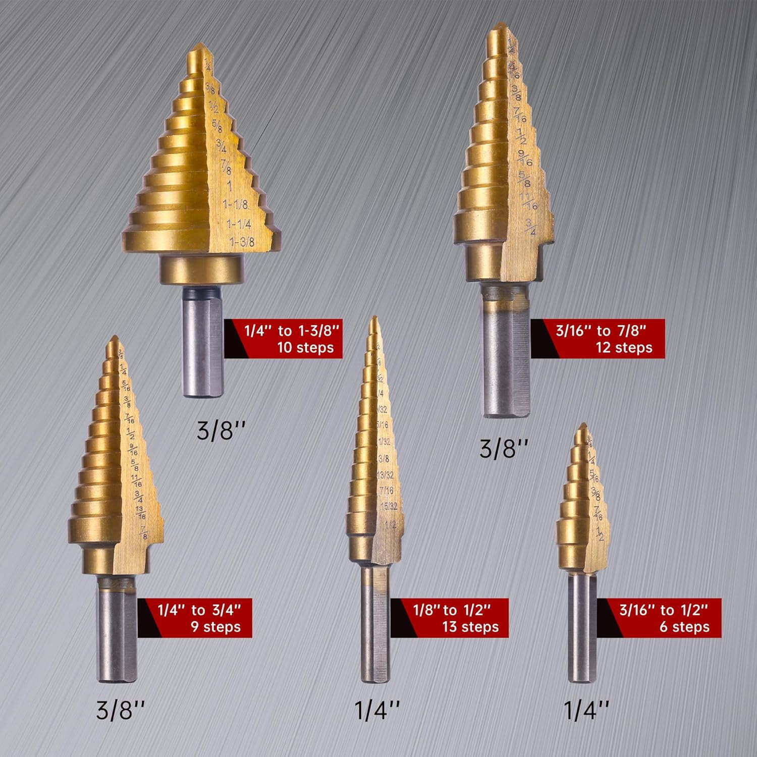 YJYCSAH-Step Drill Bits, 6PCS (50 Sizes) HSS Step Unibit Drill Bit Set ...