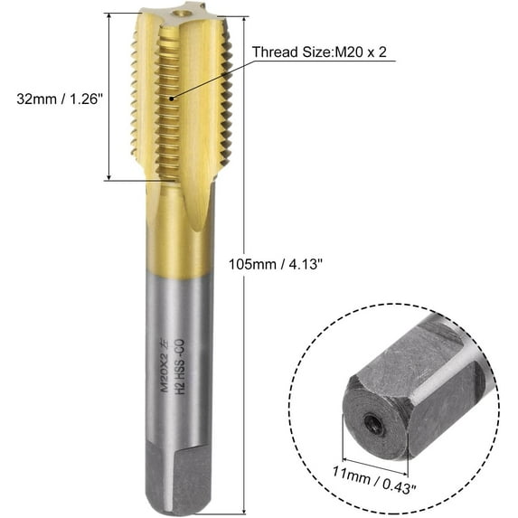 YJYCSAH-Straight Flute Taps, M20 x 2 Metric Left Hand Titanium Coated ...