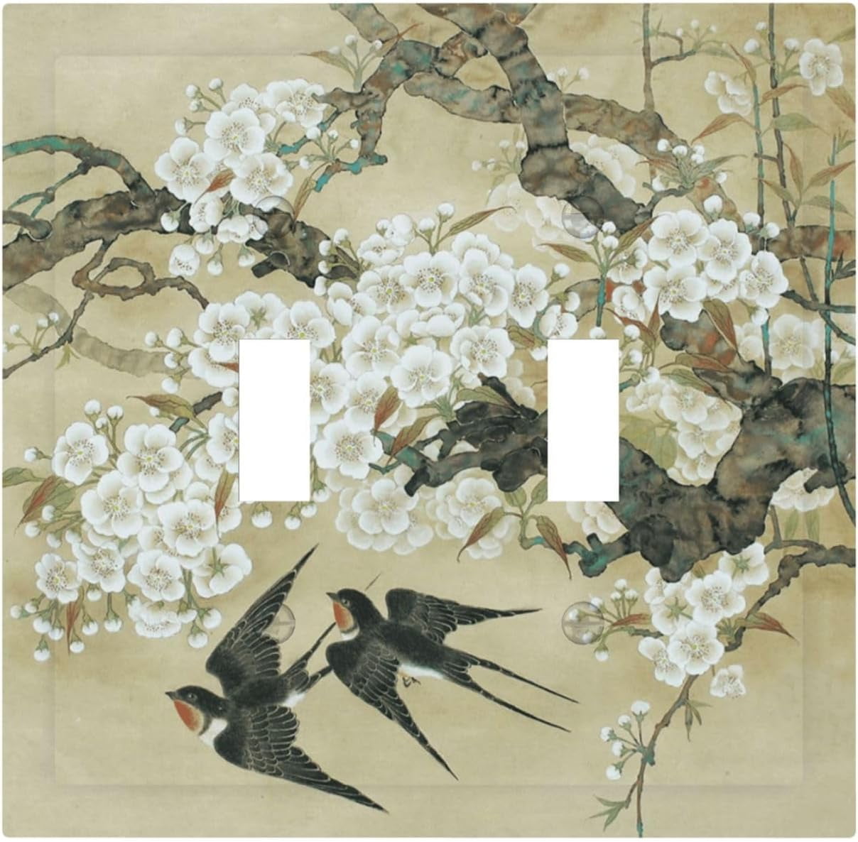 YJYCSAH-Swallows Bird Floral 2 Gang Double Toggle Light Switch Cover ...