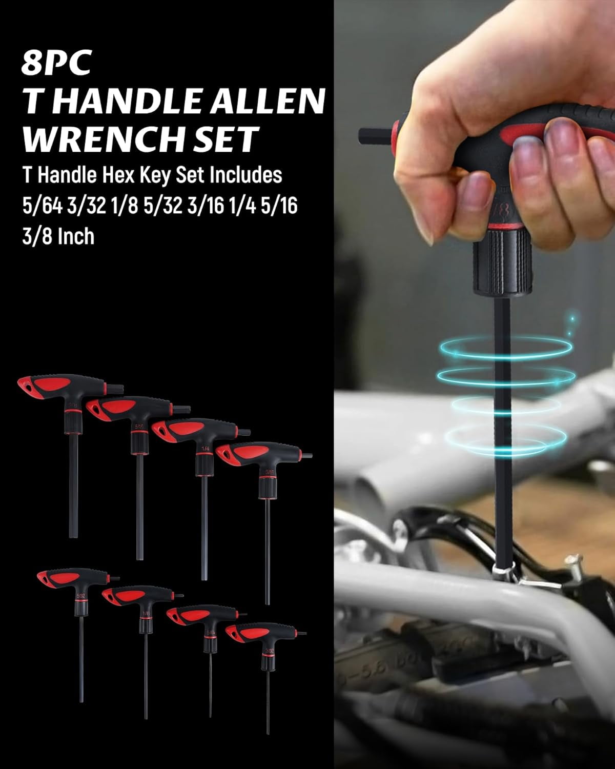 YJYCSAH-T Handle Allen Wrench Set SAE, 8 Piece Heavy Duty Standard Long ...