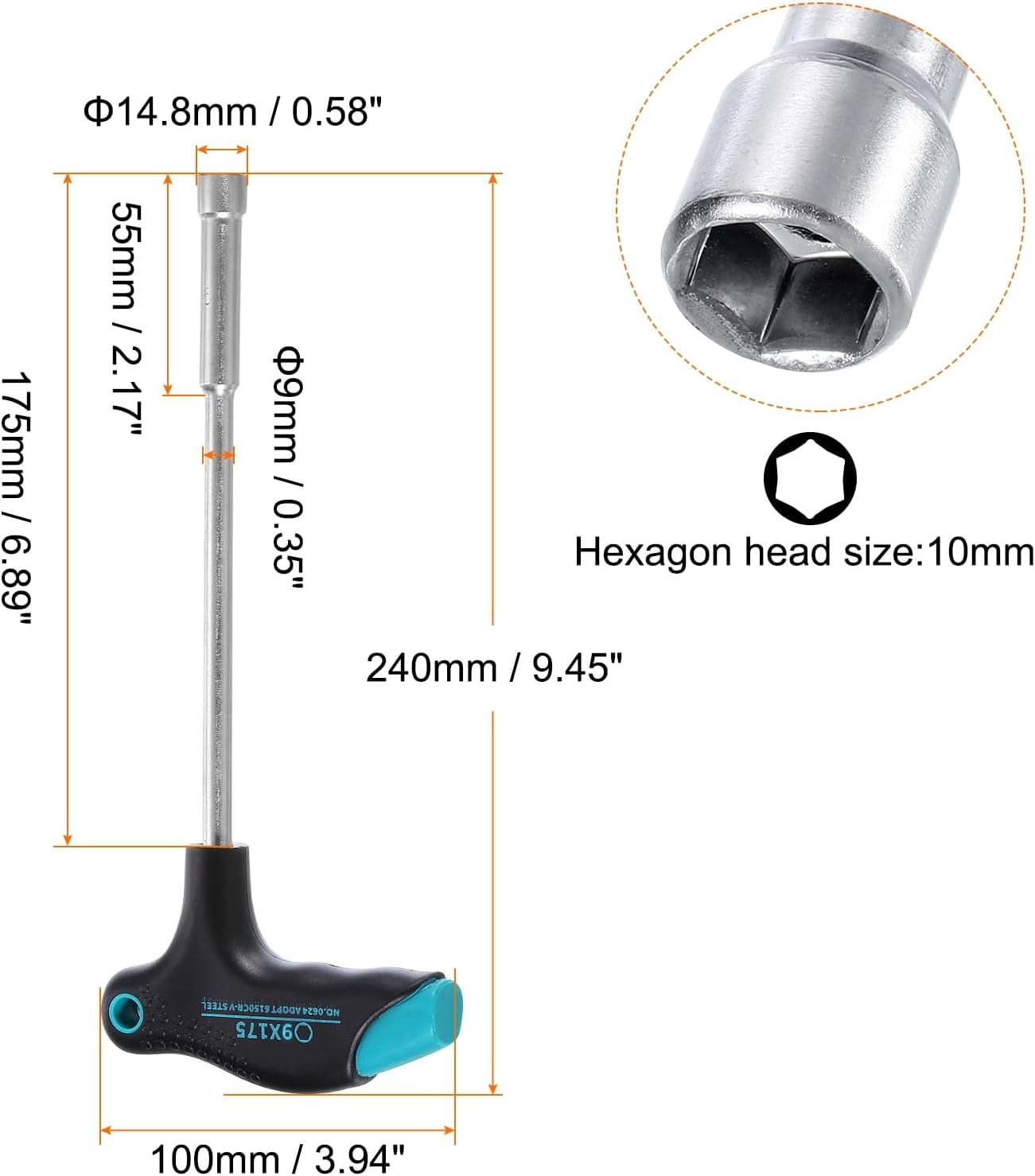 YJYCSAH-T-Handle Metric Nut Driver 10mm Dia 175mm Shank 6 Point Hex ...