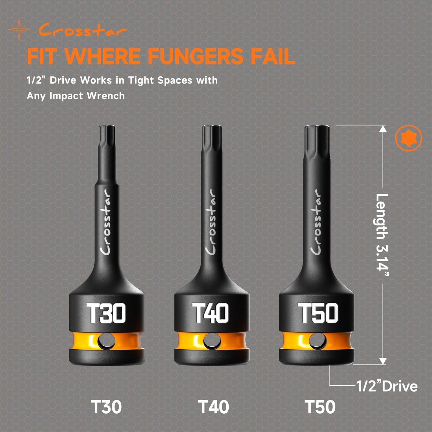 YJYCSAH-T45 T55 T60 Impact Torx Bit Socket Set, 1/2" Drive Cr-Mo Steel ...