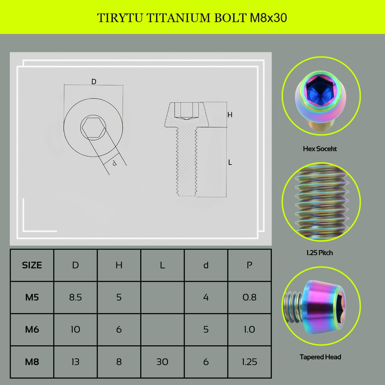 YJYCSAH-Titanium Bolts M8x30mm - Lightweight Design | Ideal for Humid ...