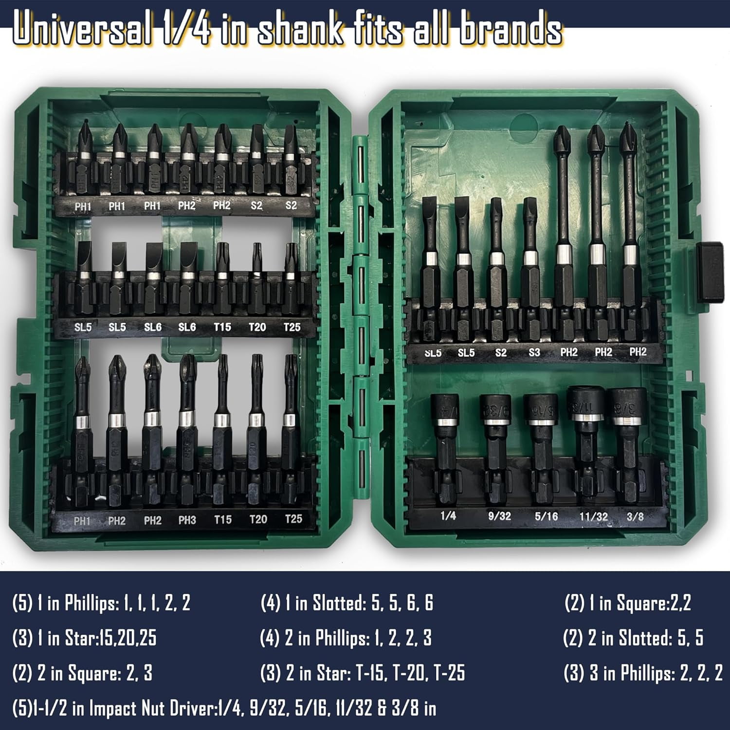 YJYCSAH-Tools 33-Piece Impact Torsion Bit Set, Impact Nut Drivers ...