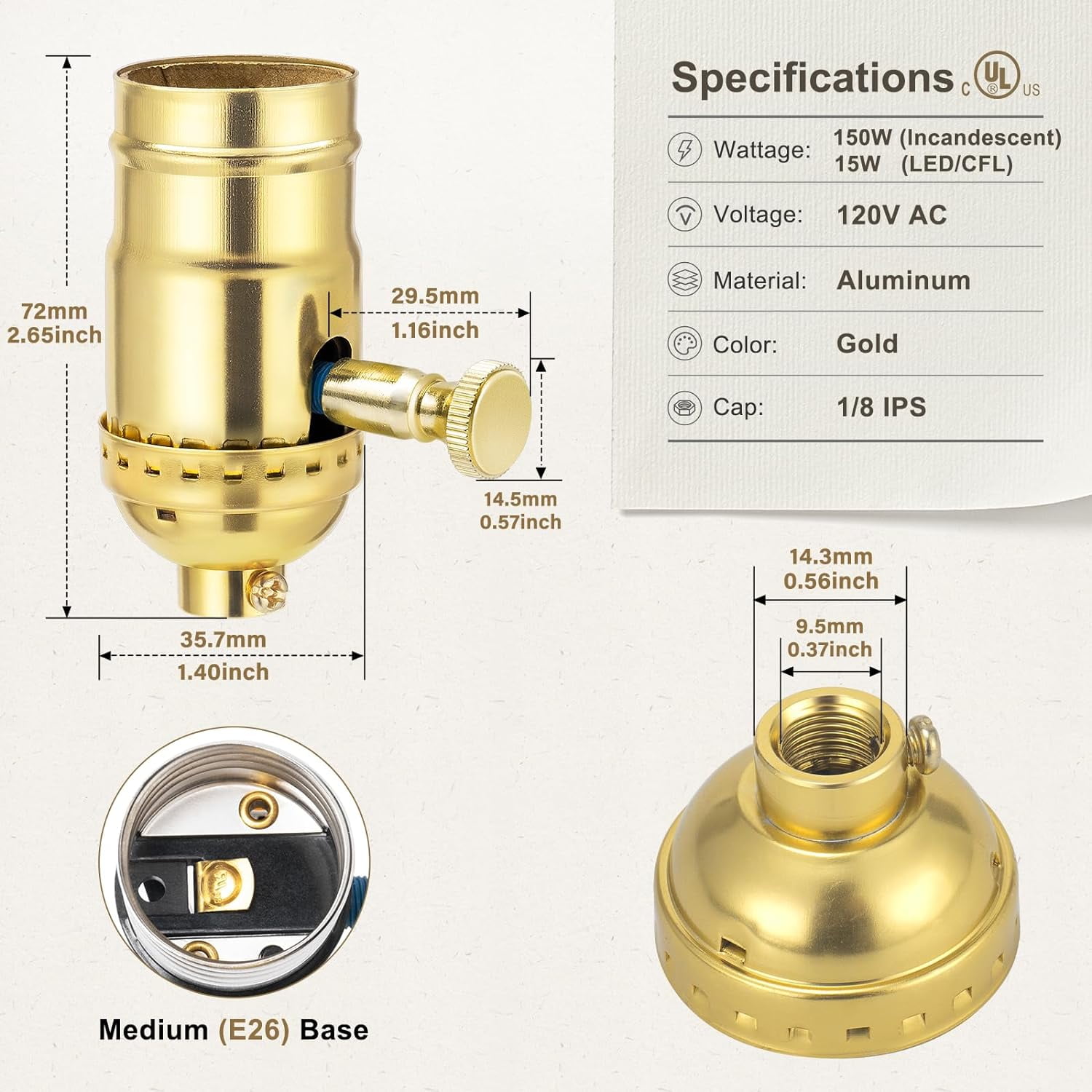 YJYCSAH-UL Listed Full Range Dimmer Lamp Socket Replacement, Vintage ...