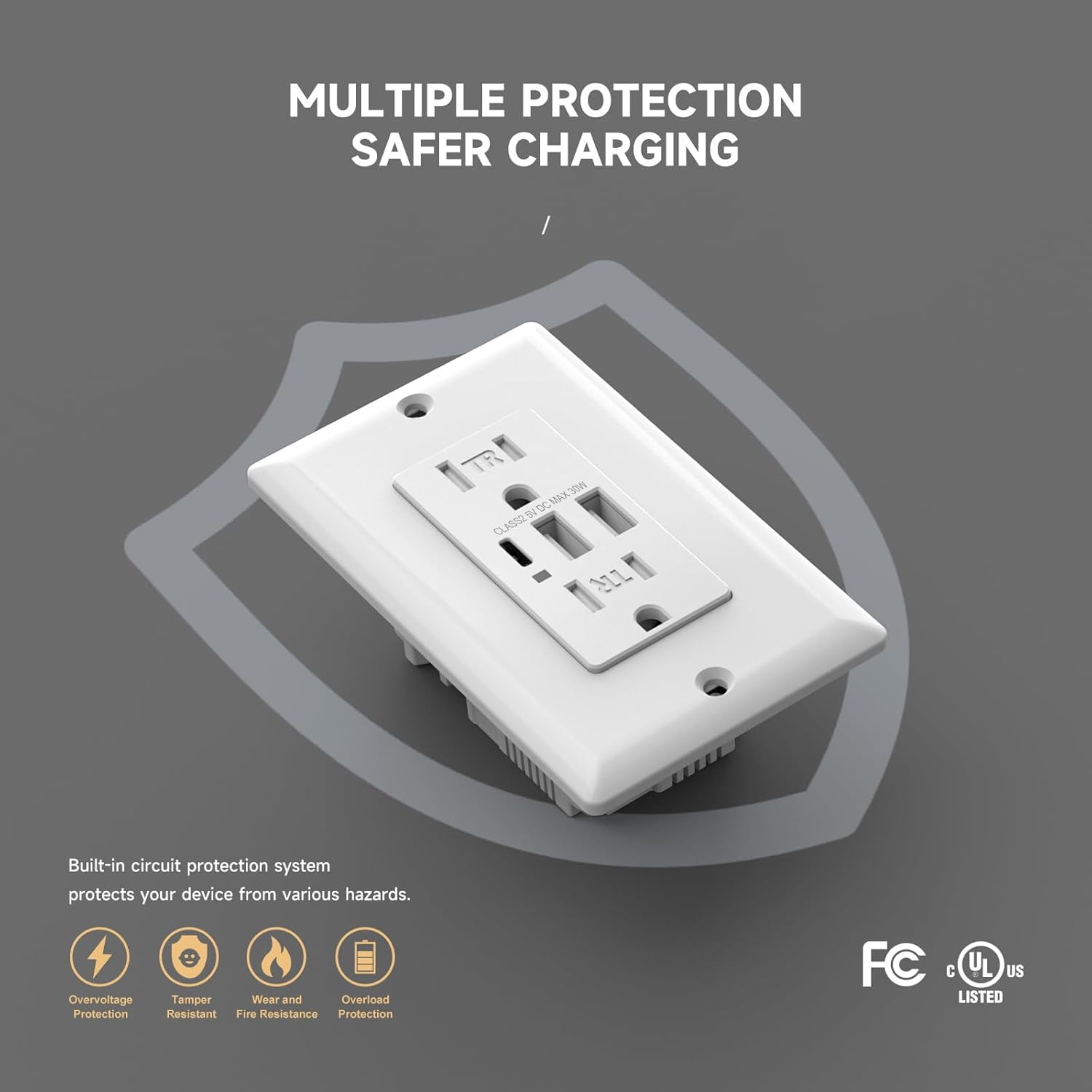 YJYCSAH-USB Outlet with 3 Ports, 30W 6Amp USB C Wall Outlets, 15A ...