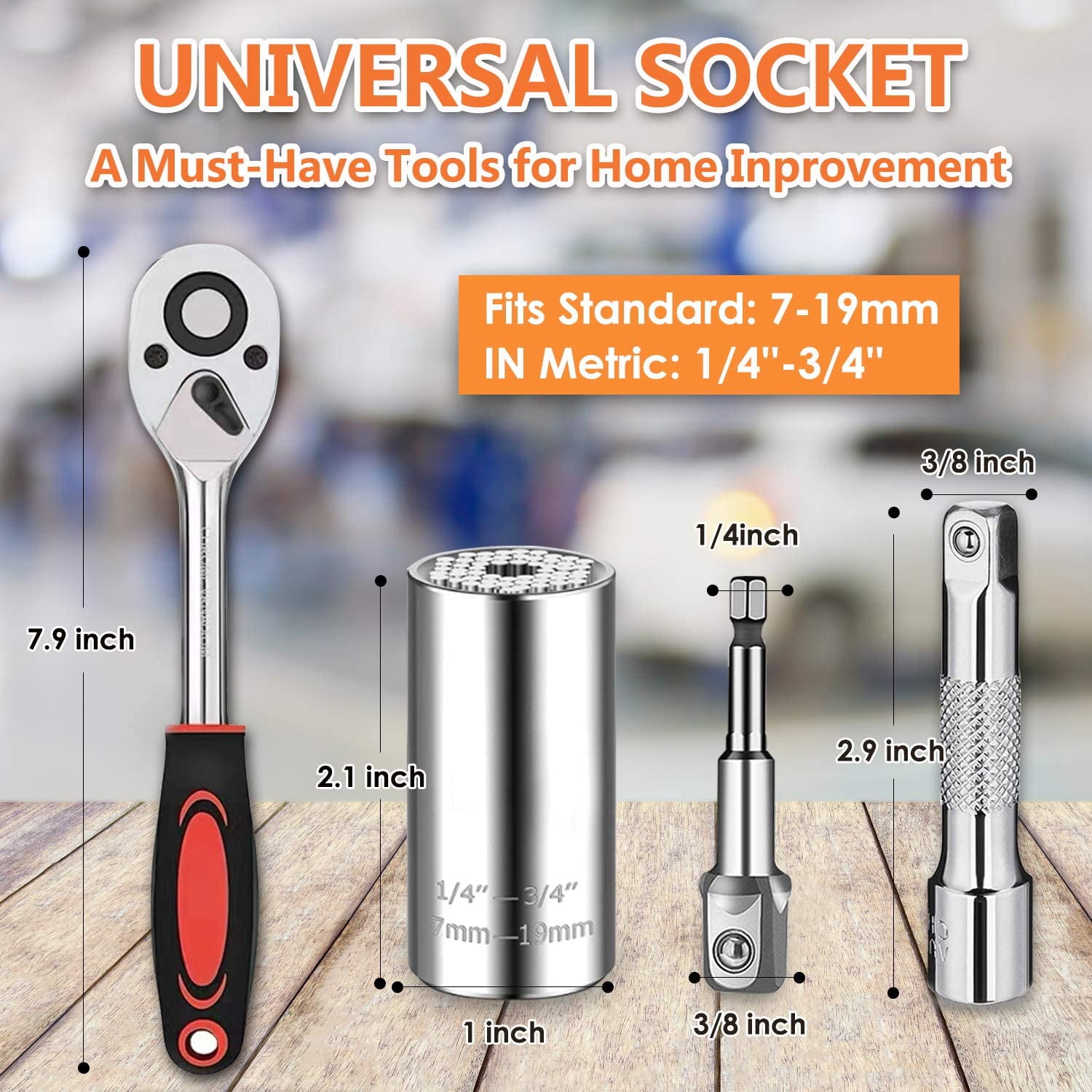 YJYCSAH-Universal Socket Wrench Tool Kit 7-19mm Socket Grip Tool Sets ...