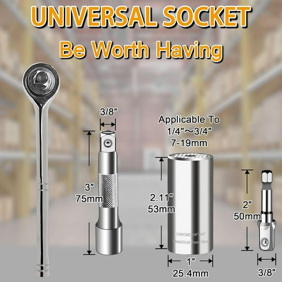 YJYCSAH-Universal Socket Wrench Tool set (7-19mm) Multi-Function Professional Super Socket Tool ...