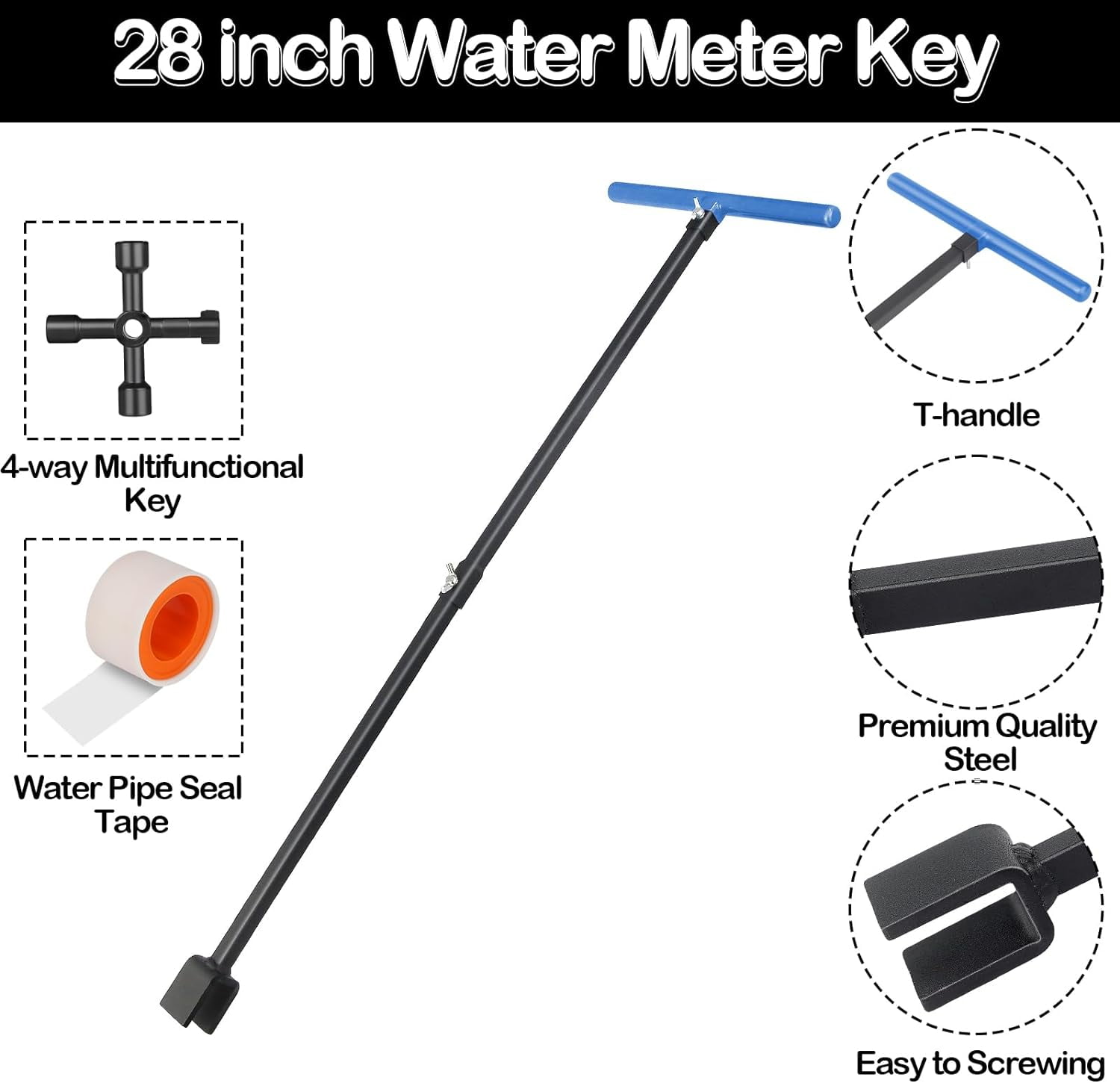 YJYCSAH-Water Meter Key 28 Inch Shut Off Tool - 4-Way Multifunctional ...