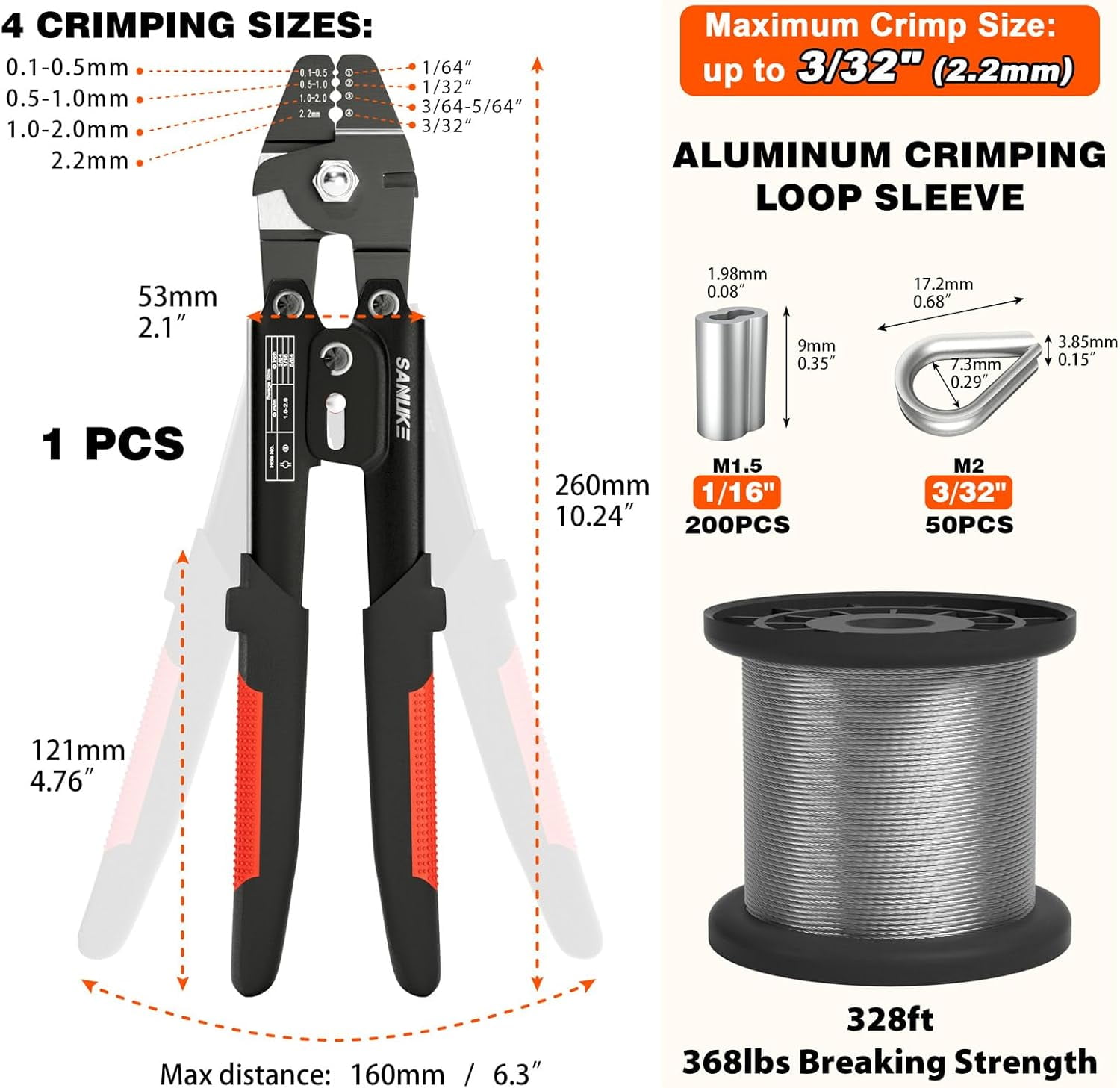 YJYCSAH-Wire Rope Crimp Kit with 328ft Stainless Steel Cable 7x7 Strand ...