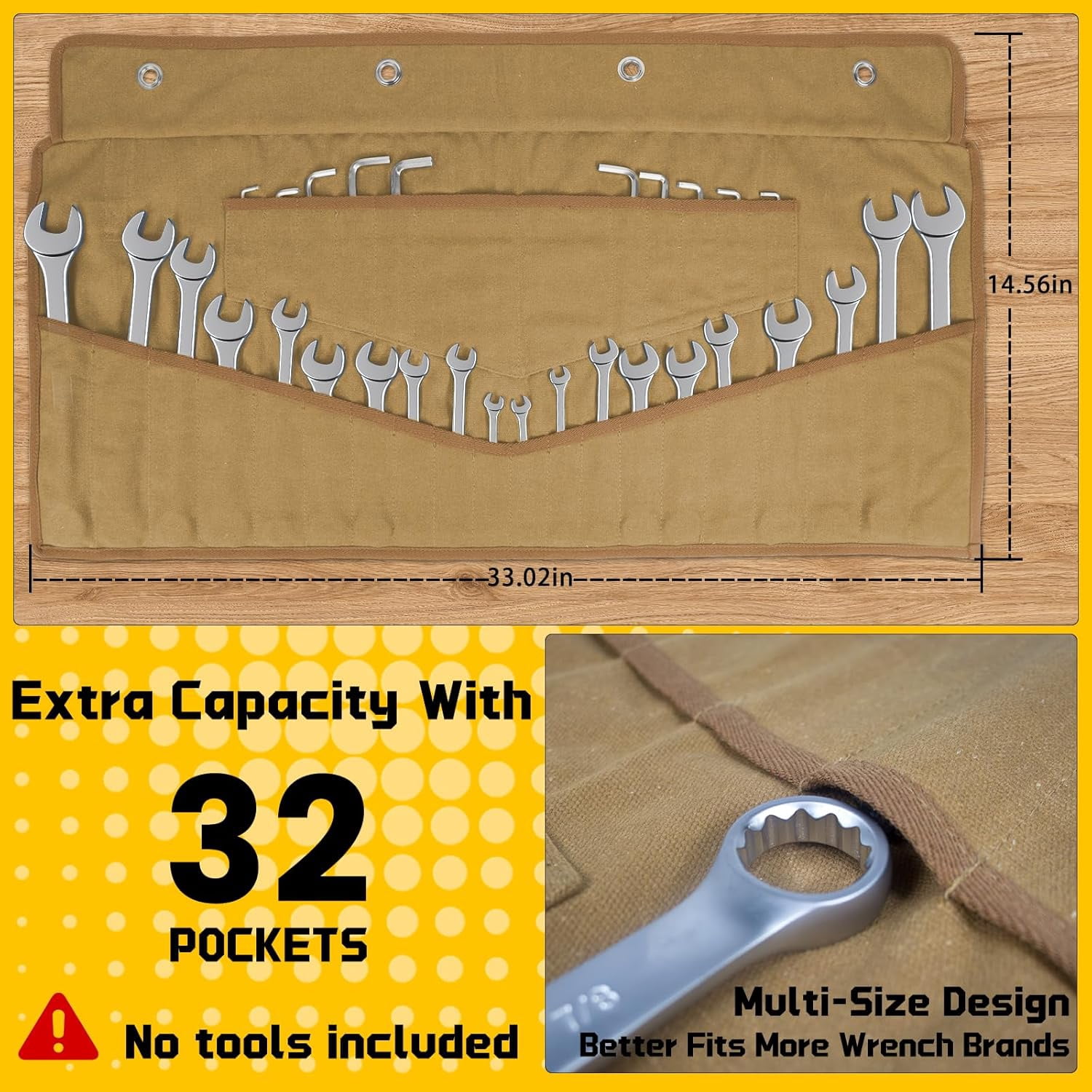 YJYCSAH-Wrench Roll 32 Pockets, Heavy-Duty 16 oz. Waxed Canvas Wrench ...