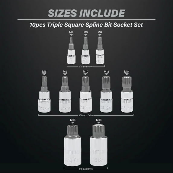 YJYCSAH-XZN Triple Square Spline Bit Socket Set, Premium S2 and Cr-V ...