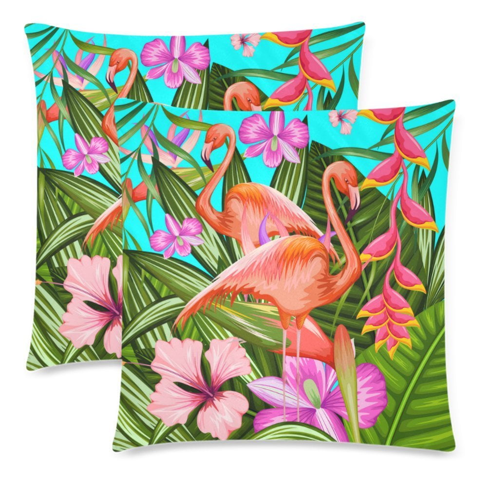 YKCG 2 Pack Exotic Tropical Flower and Flamingo Pillowcase 18x18 ...