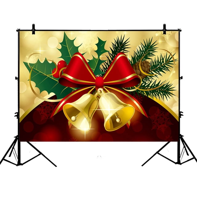 YKCG 7x5ft Christmas Bells Bow Red and Gold Photography Backdrops ...