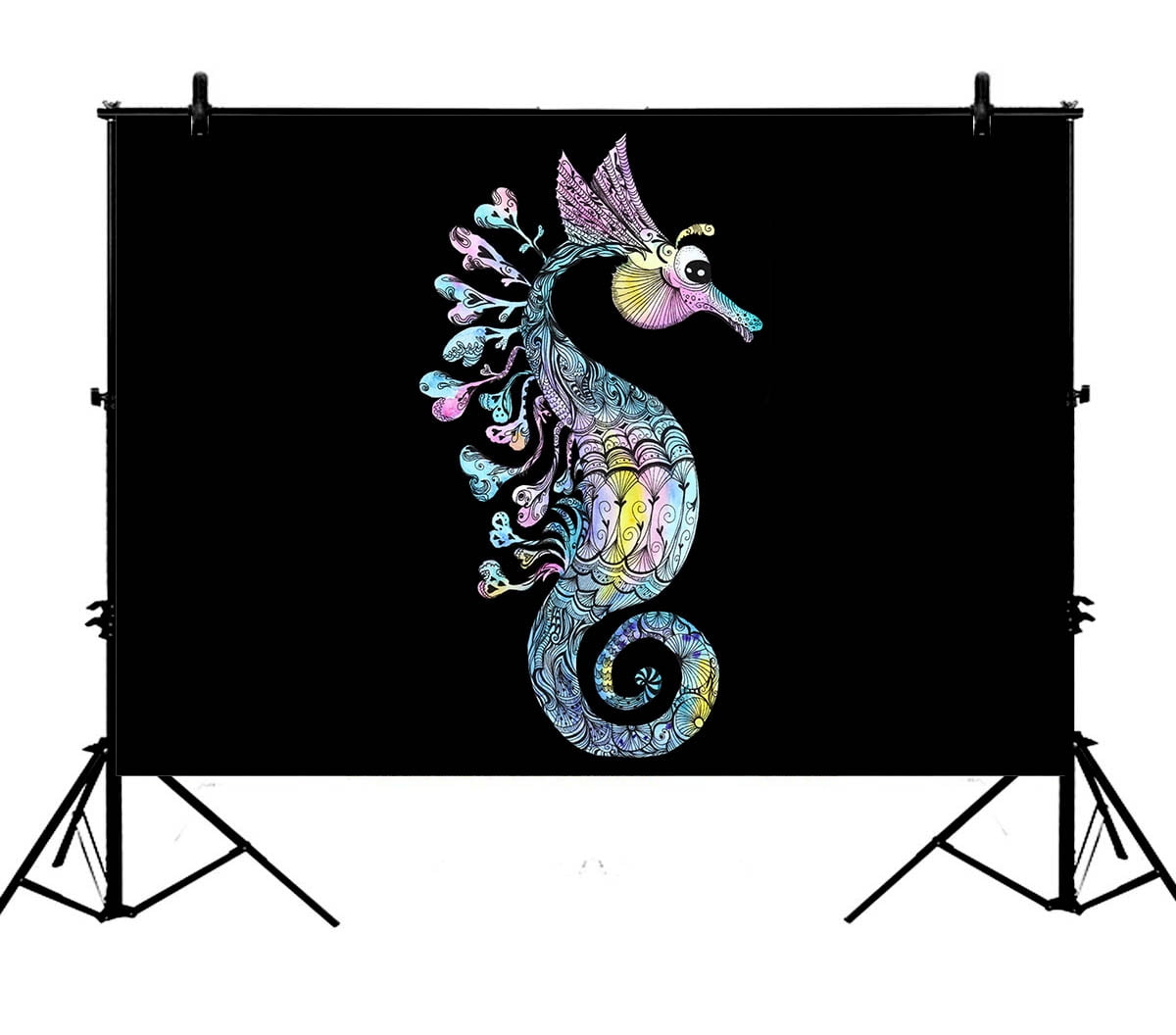 YKCG 7x5ft Creative Watercolor Seahorse Black Sea Creature Photography ...