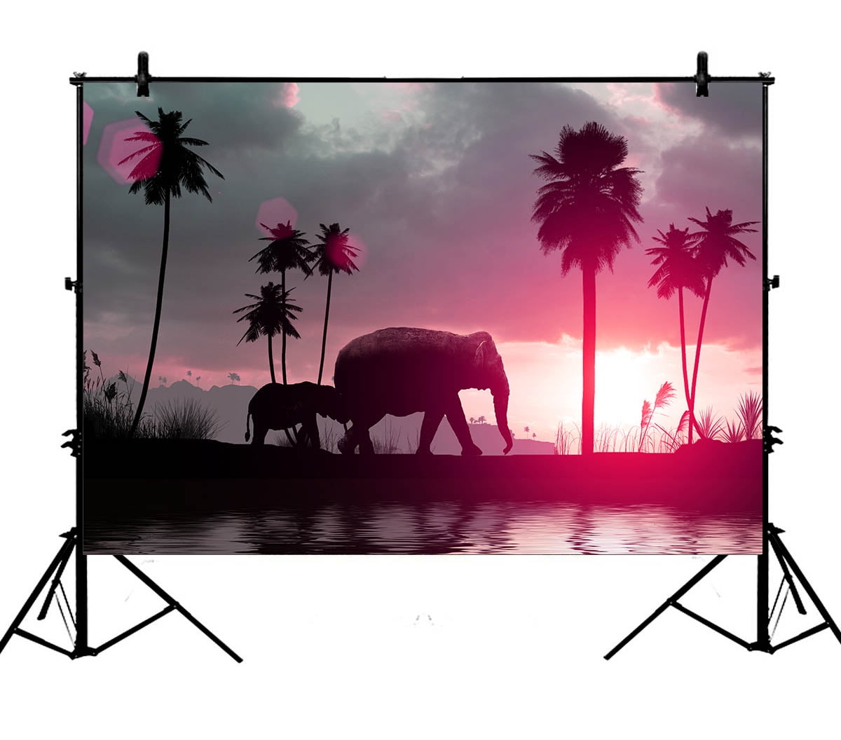 YKCG 7x5ft Elephants at Sunset Photography Backdrops Polyester ...
