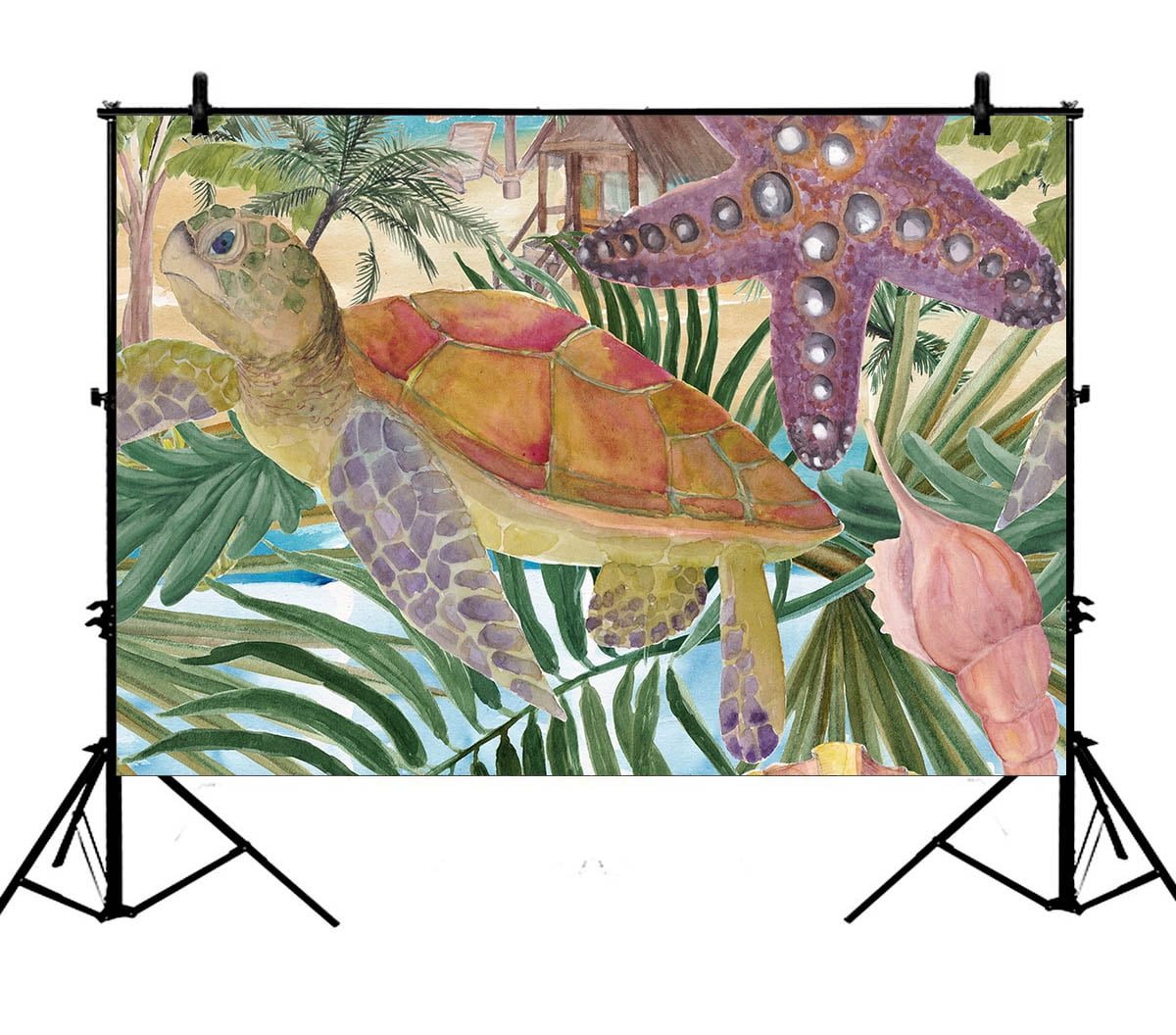 YKCG 7x5ft Sea Turtle Seashell Starfish Tropical Palm Tree Leaves ...