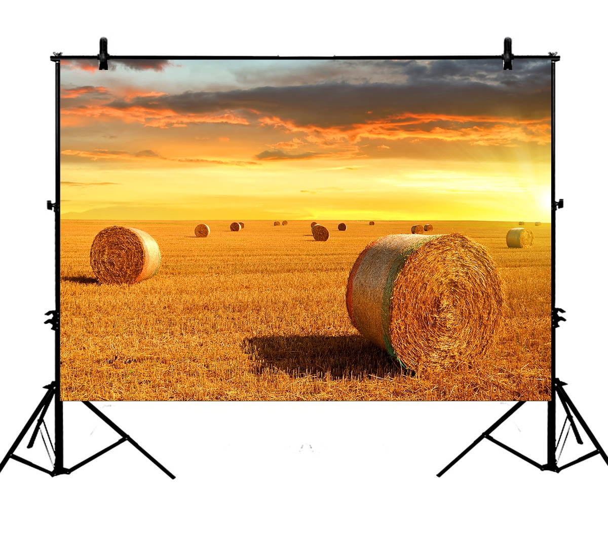 YKCG 7x5ft Sunset Farmland Scenery Autumn Straw Bales Photography ...