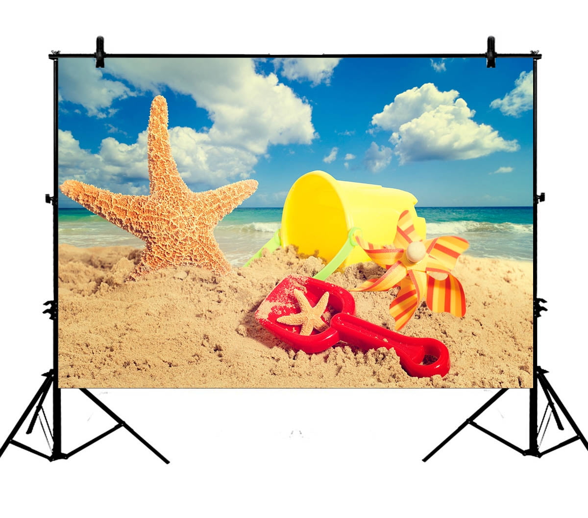 YKCG 7x5ft Sunset Sea Coastline Colorful Seashells Starfish on Sandy ...