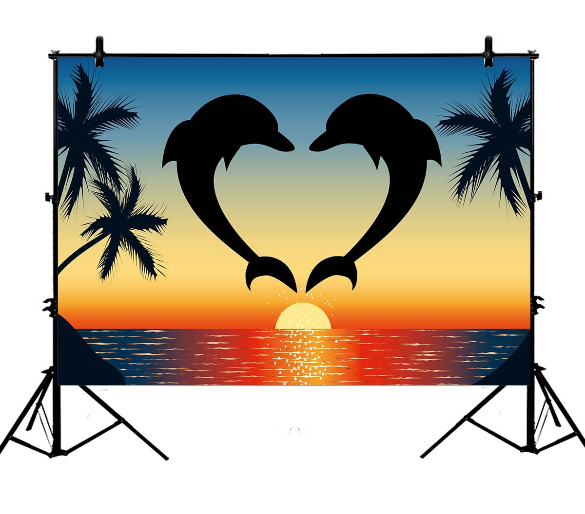 YKCG 7x5ft Sunset Sea Dolphin Tropical Palm Tree Photography Backdrops ...