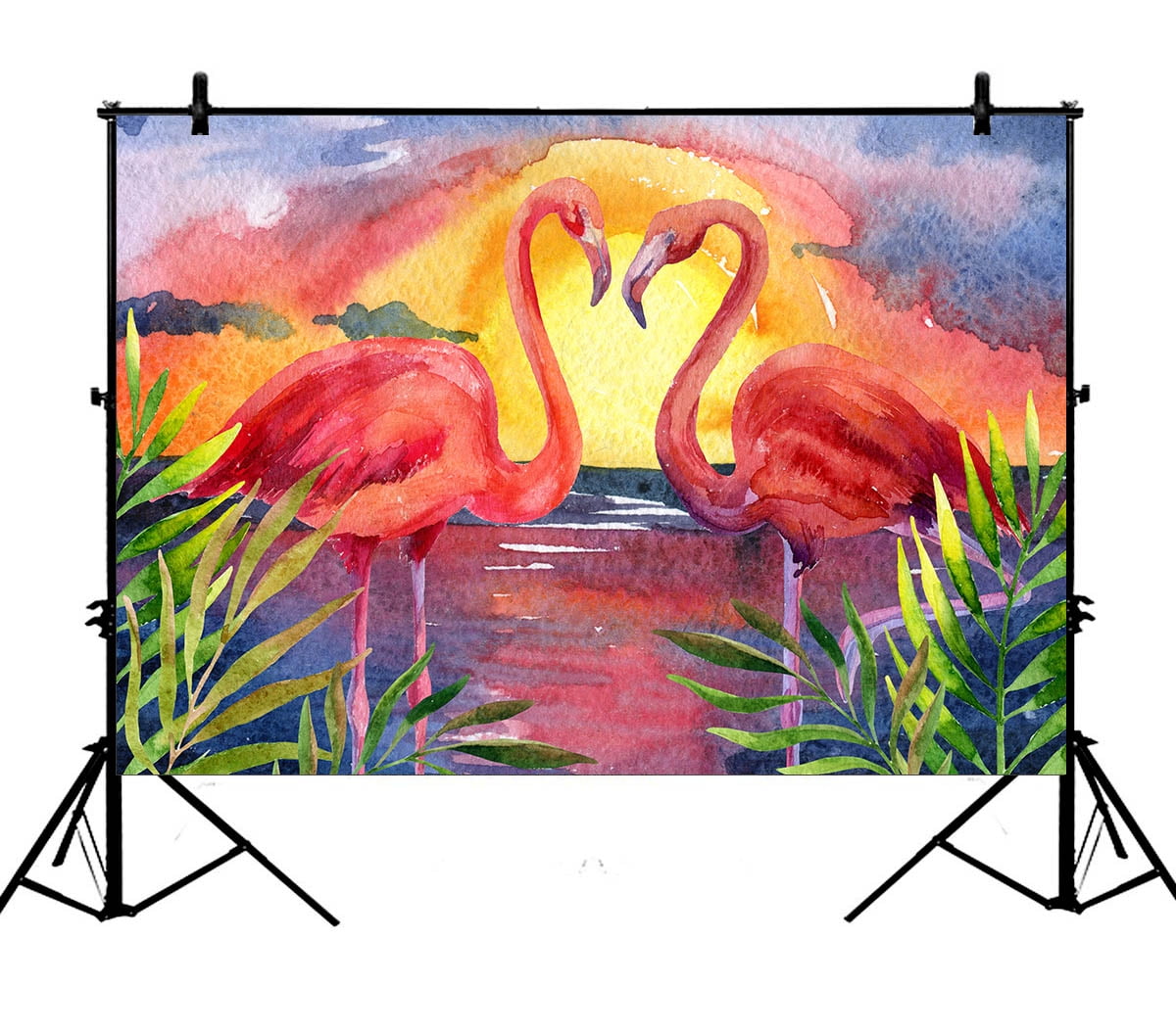 YKCG 7x5ft Tropical Sea Beach Palm Tree Sunset Pink Flamingo ...