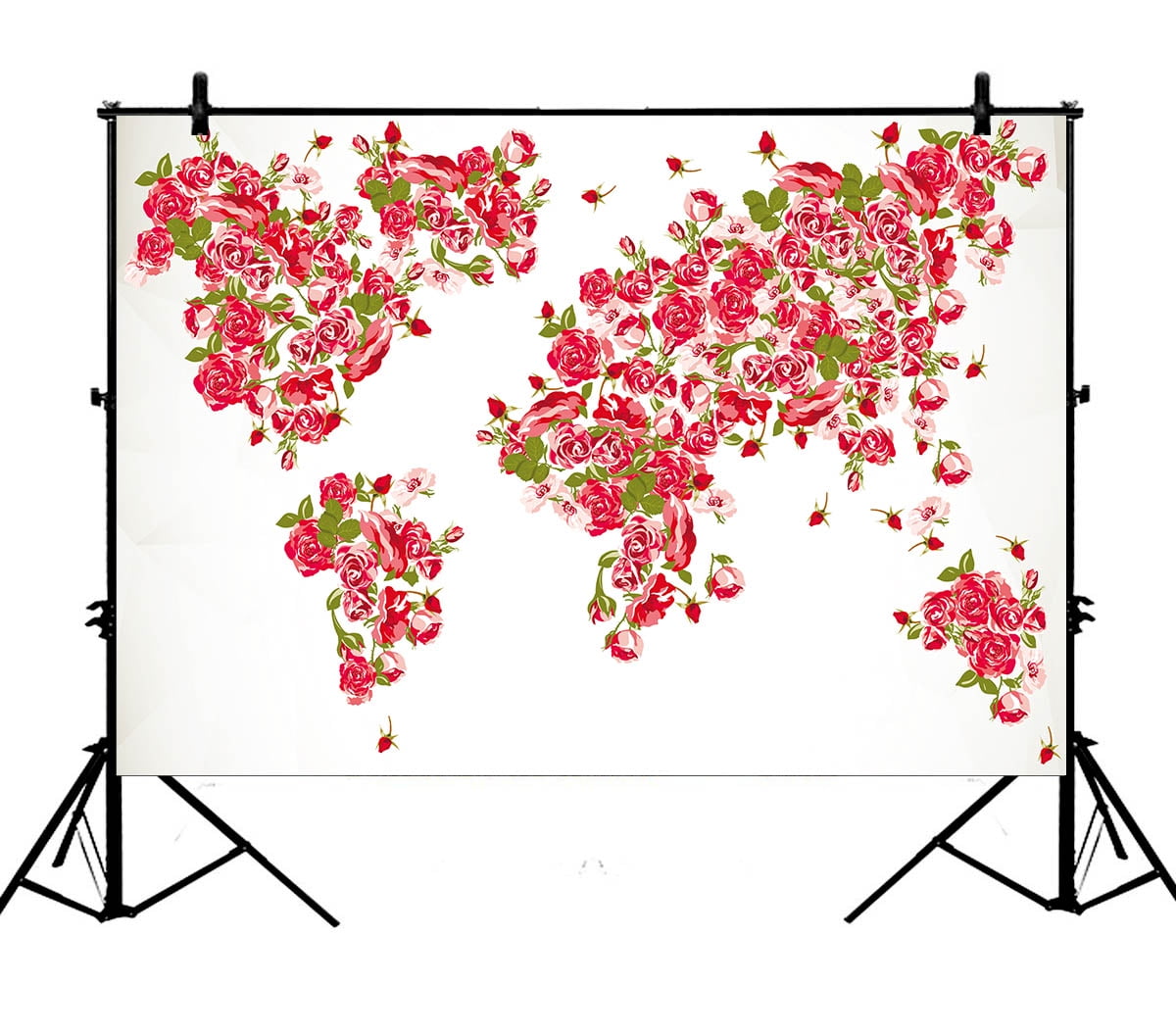 YKCG 7x5ft Vintage Floral Rose World Map Red Pink Color Fabric Antique ...